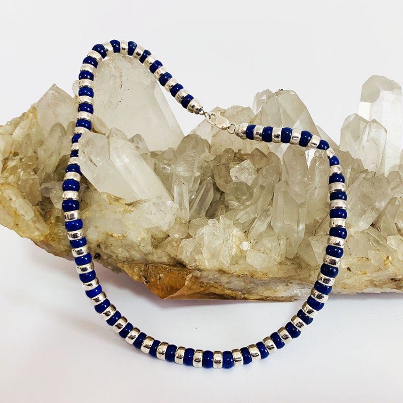 PULSERA ARGOLLAS RECTÁNGULOS LAPISLÁZULI Y MALAQUITA