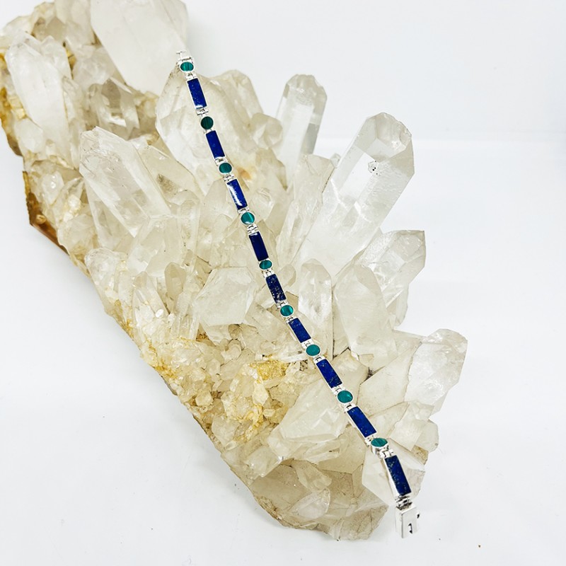 Pulsera Modular Círculos y Rectángulos en Lapislázuli y Malaquita